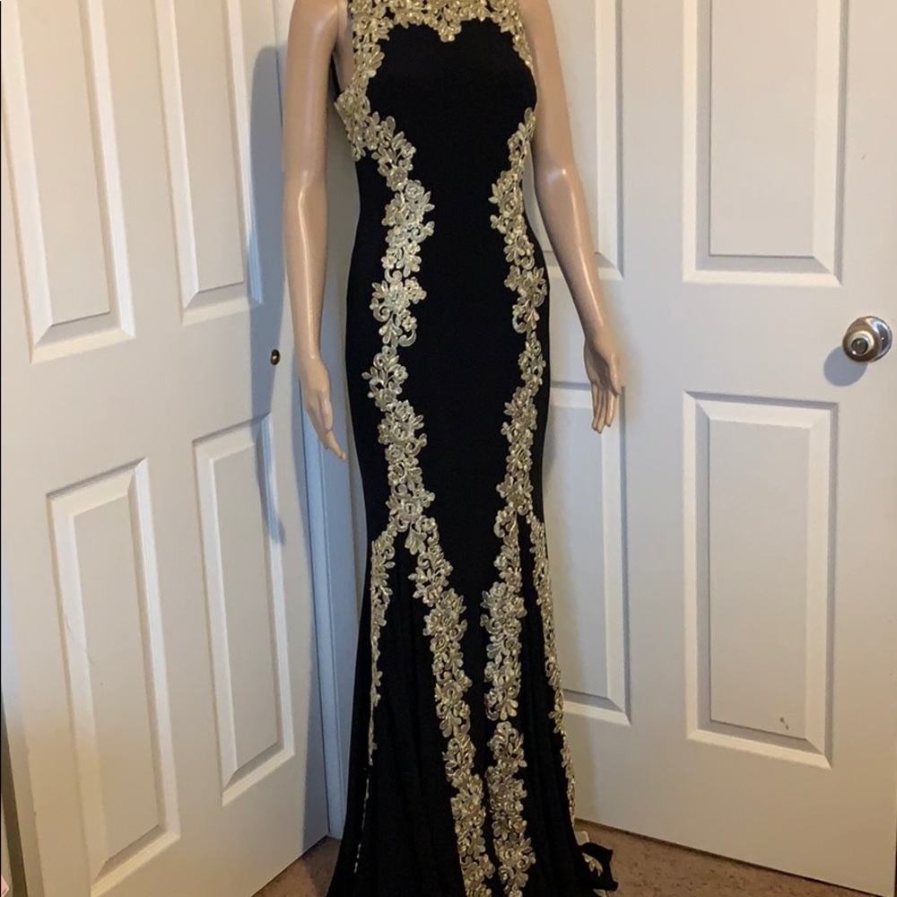 Bebe Long Gown Black And Gold Dress Prom Formal - Gem